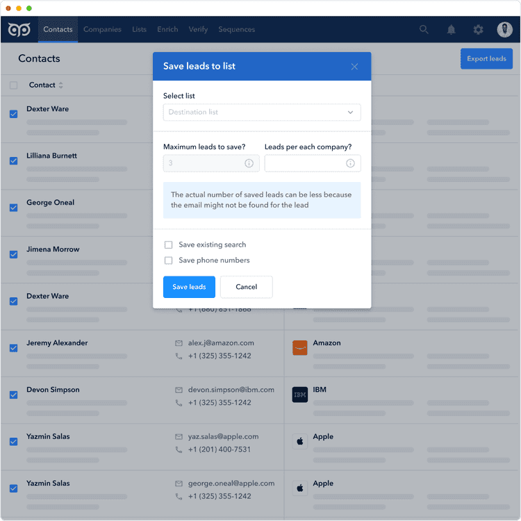 Contacts database • Find business contacts and B2B leads